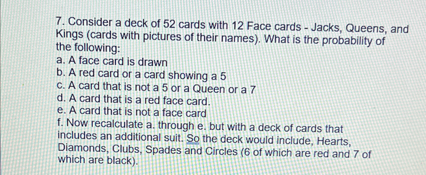 Solved Consider a deck of 52 ﻿cards with 12 ﻿Face cards - | Chegg.com