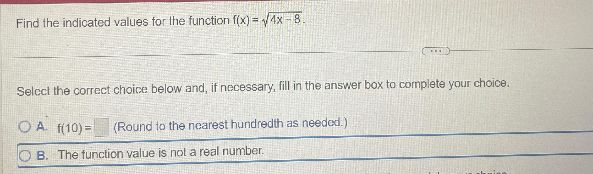 Solved Find the indicated values for the function | Chegg.com