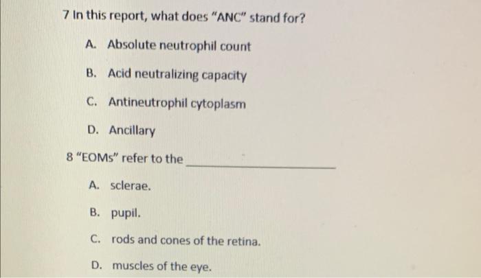 Solved 7 In this report, what does "ANC" stand for? A. | Chegg.com