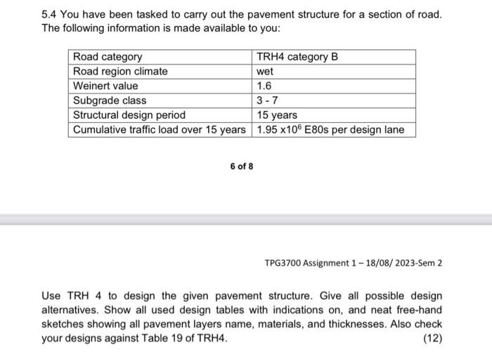 Solved 5.4 You have been tasked to carry out the pavement | Chegg.com
