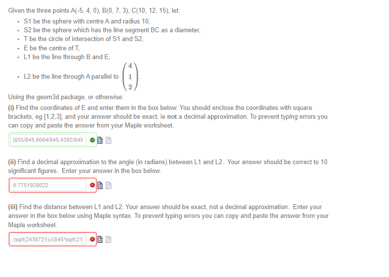 Solved Given the three points | Chegg.com
