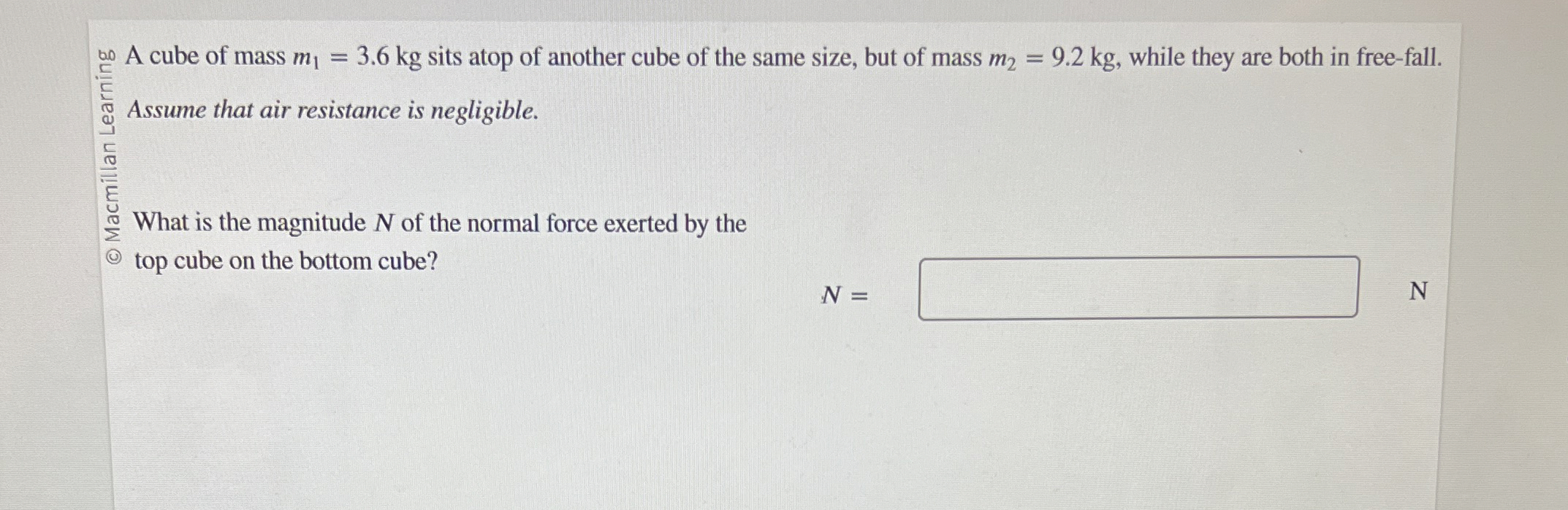 Solved A cube of mass m1=3.6kg ﻿sits atop of another cube of | Chegg.com