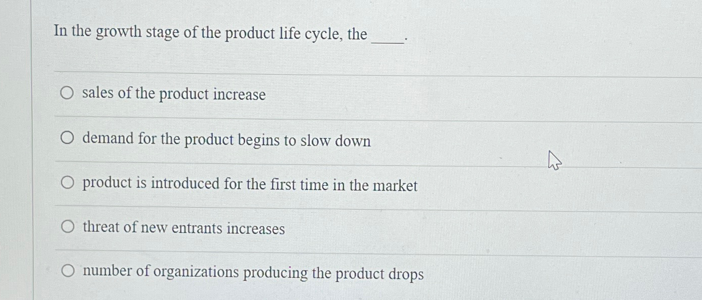 Solved In the growth stage of the product life cycle, | Chegg.com