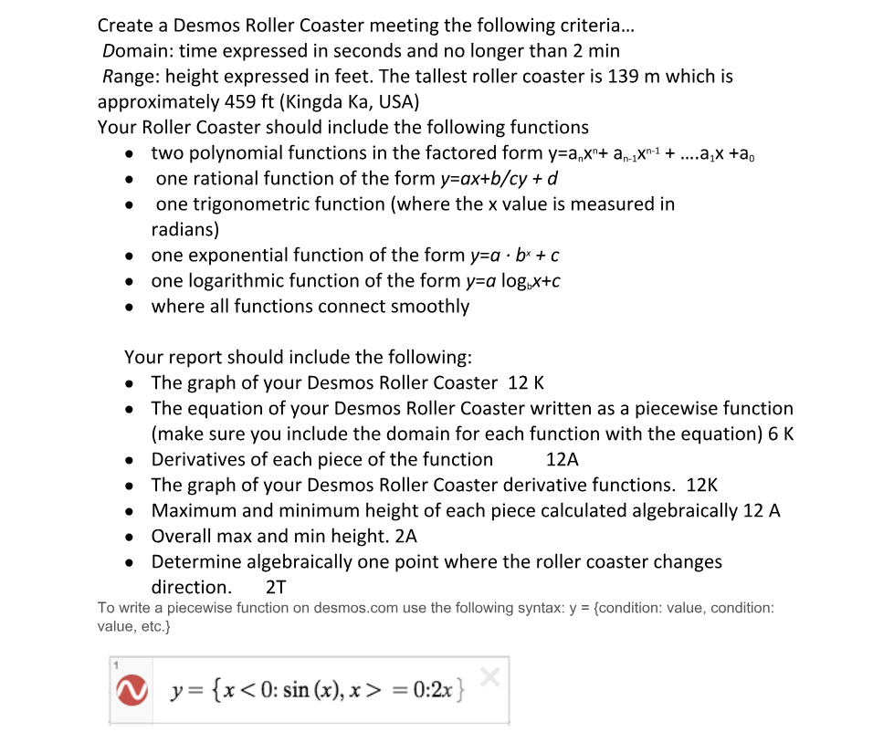 Create a Desmos Roller Coaster meeting the following | Chegg.com