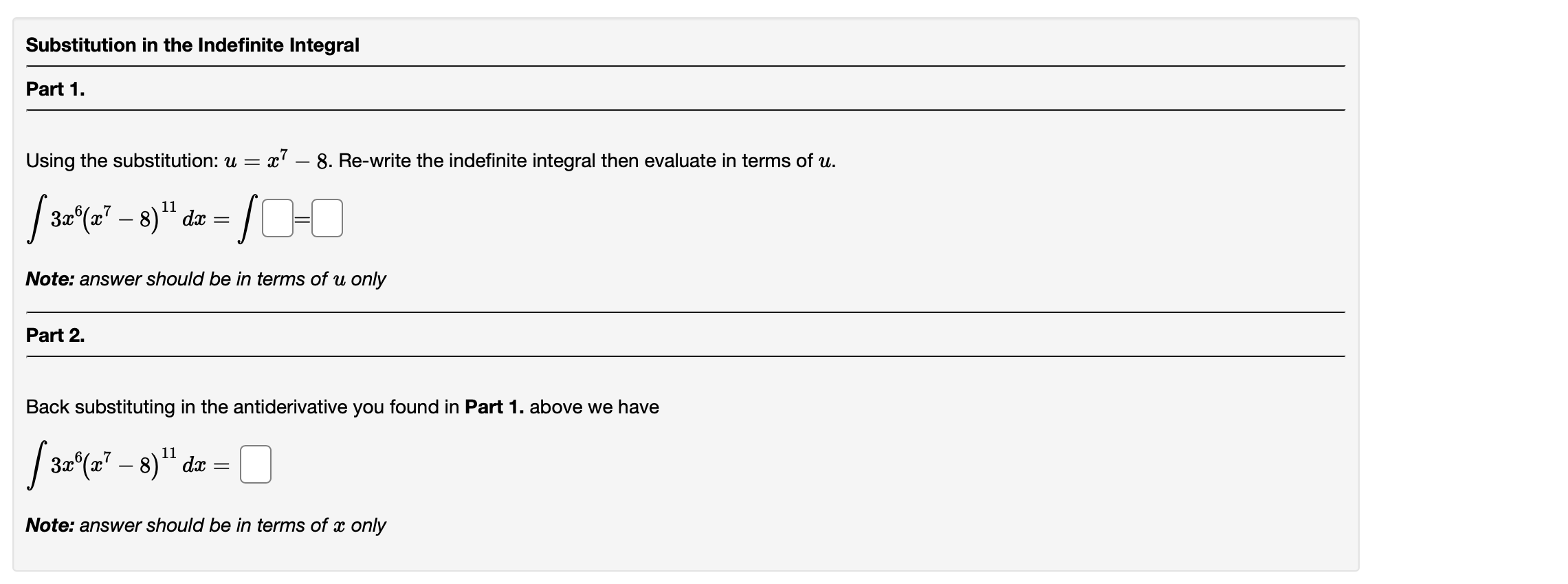 Solved Substitution in the Indefinite IntegralPart 1.Using | Chegg.com