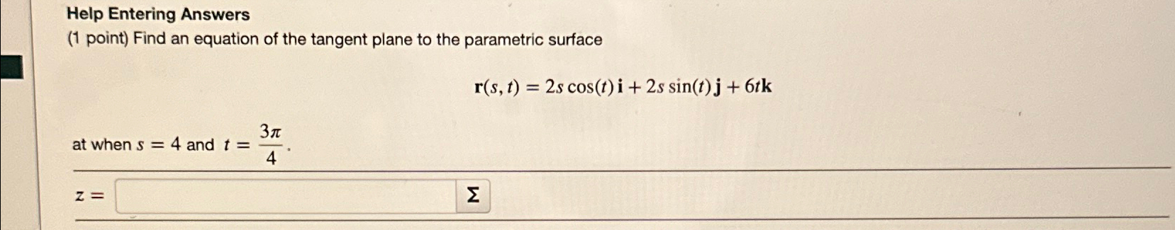 Solved Help Entering Answers(1 ﻿point) ﻿Find an equation of | Chegg.com