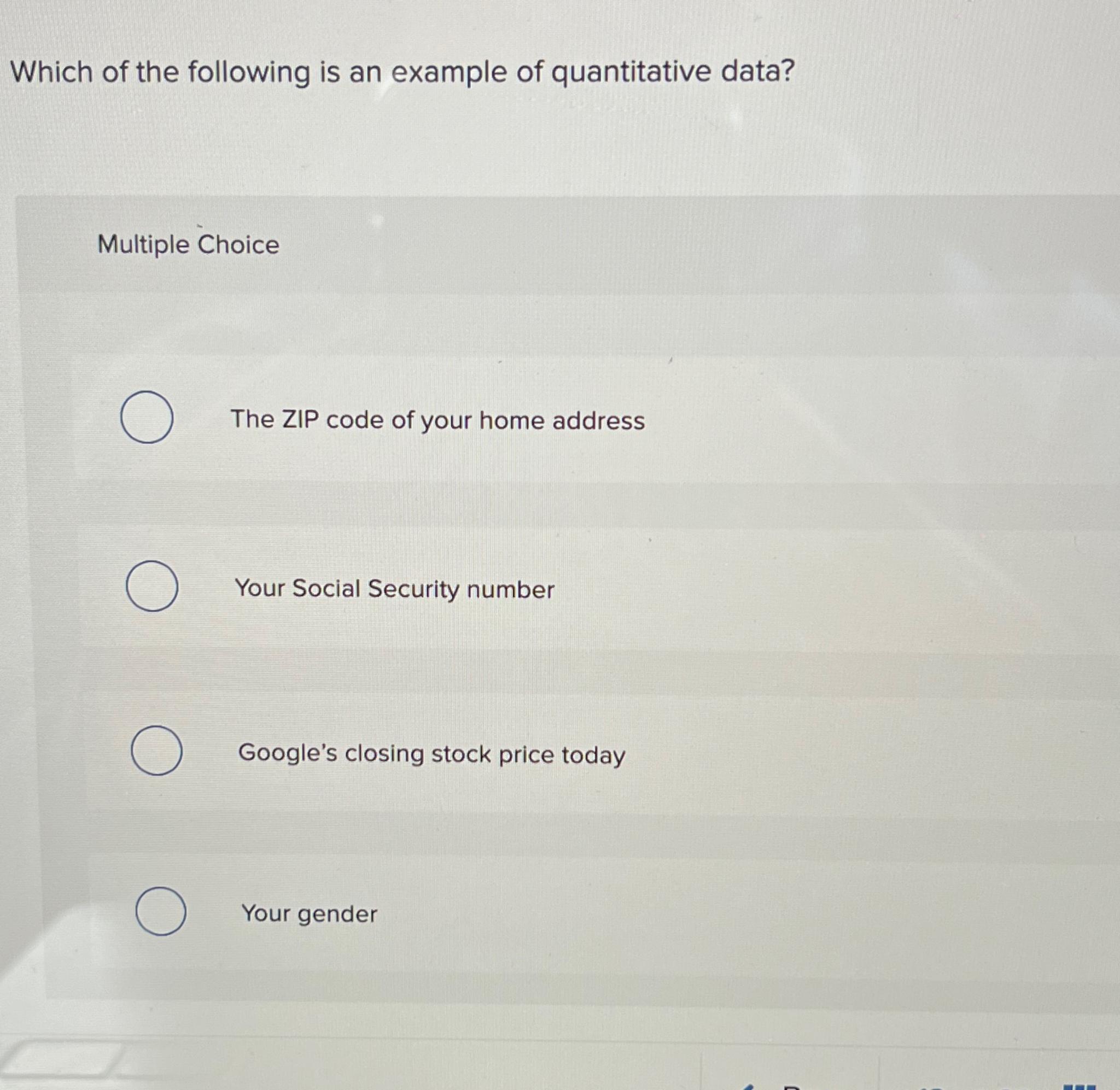 Solved Which of the following is an example of quantitative | Chegg.com