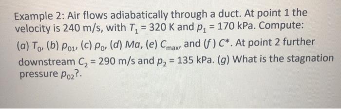 Solved Example 2: Air flows adiabatically through a duct. At | Chegg.com
