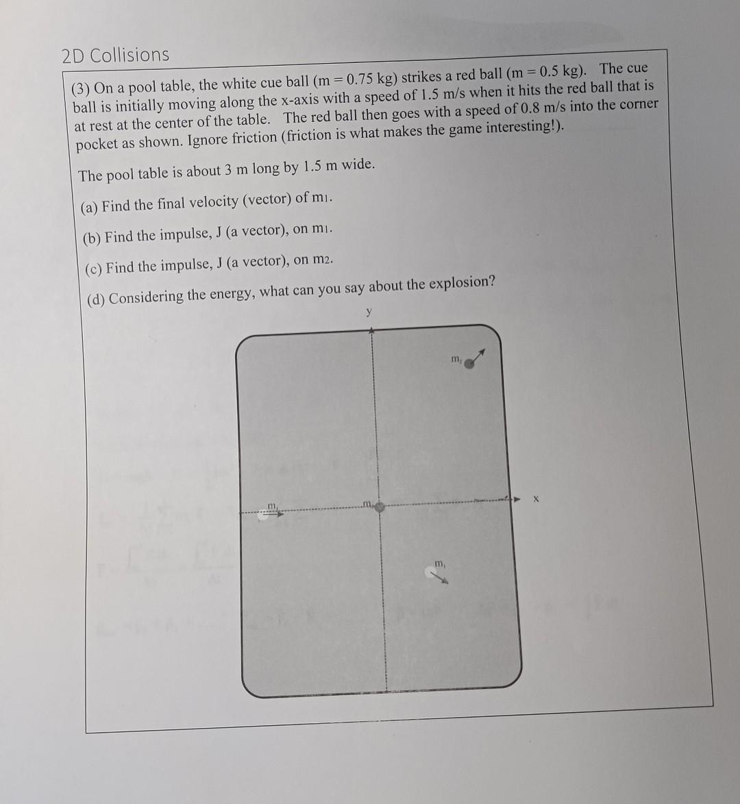 Solved 2D Collisions (3) On a pool table, the white cue ball | Chegg.com