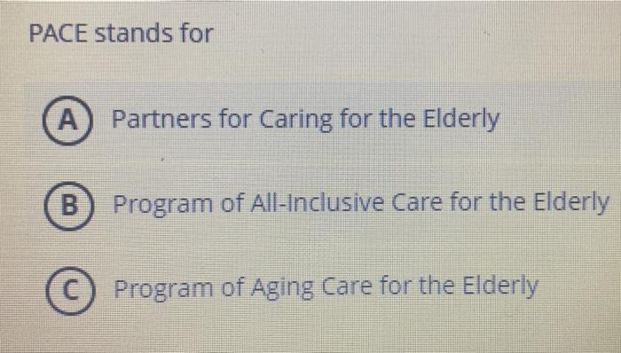 Solved PACE stands for Partners for Caring for the Elderly | Chegg.com