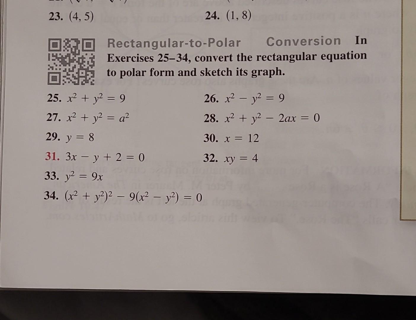 Solved 23. (4,5) 24. (1,8) Rectangular-to-Polar Conversion | Chegg.com