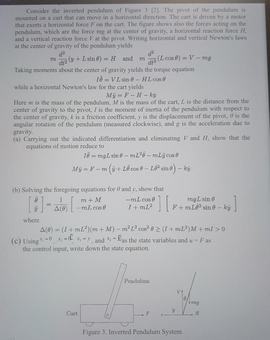 Consider the inverted pendulum of Figure 3[2]. The | Chegg.com