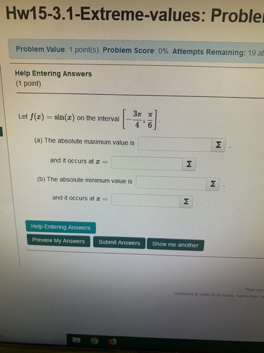 Solved Hw15-3.1-Extreme-values: Proble Problem Value: 1 | Chegg.com