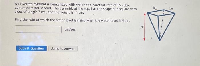 Solved An inverted pyramid is being filled with water at a | Chegg.com