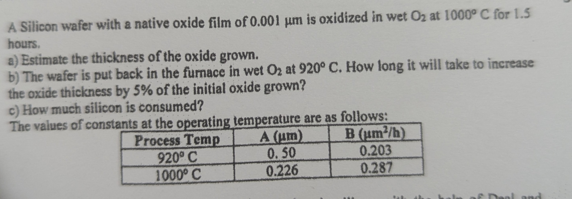 Solved A Silicon wafer with a native oxide film of 0.001μm | Chegg.com