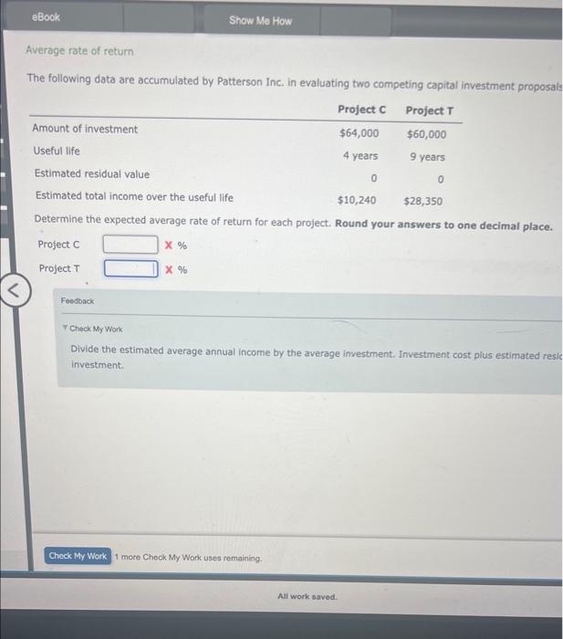 Solved Average rate of return The following data are | Chegg.com
