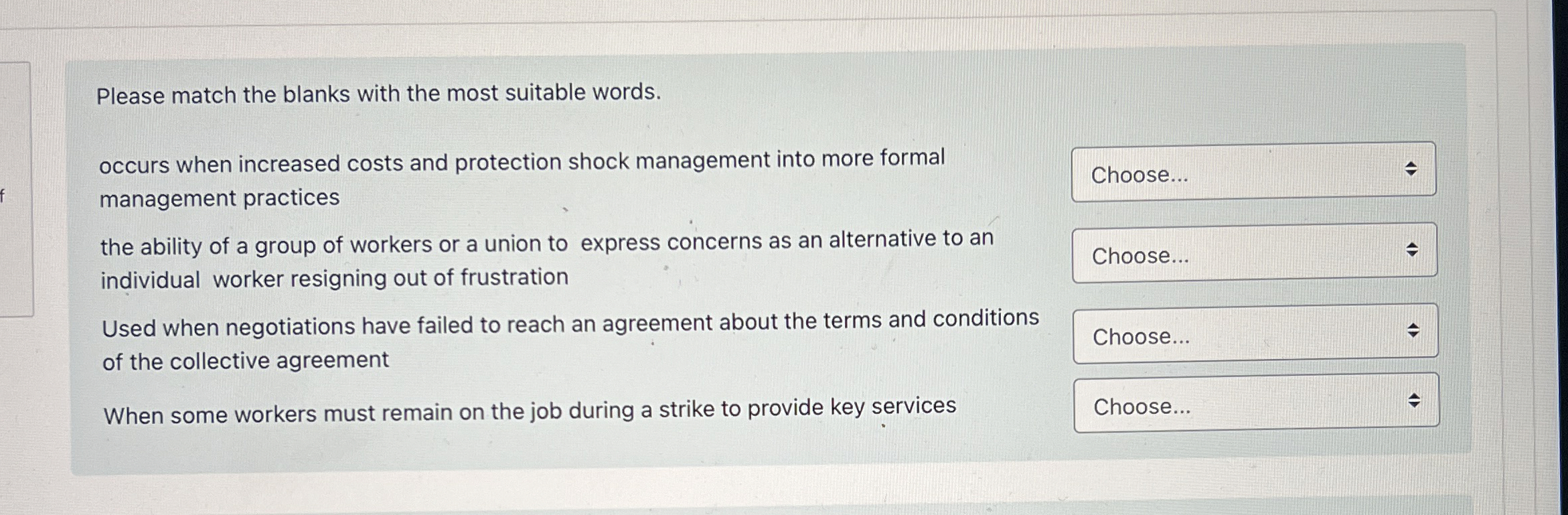 Solved Please match the blanks with the most suitable | Chegg.com