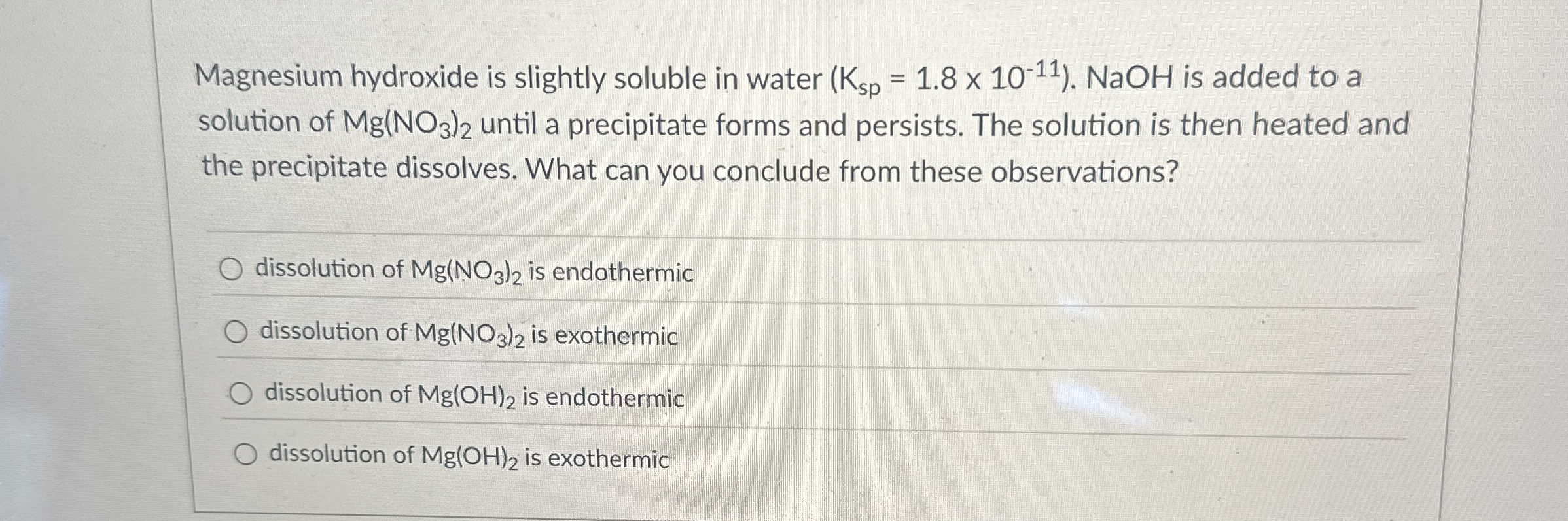 Solved Magnesium hydroxide is slightly soluble in water | Chegg.com