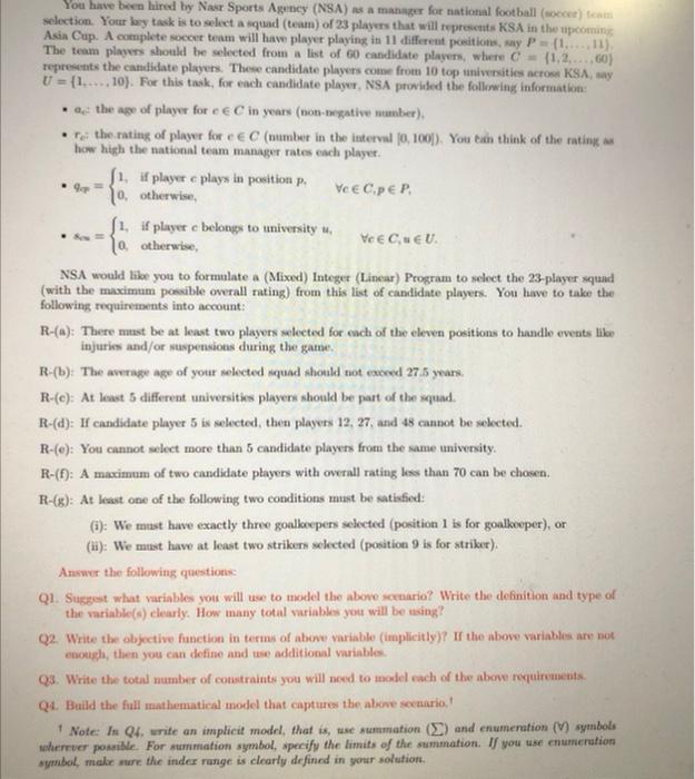 Solved selection. Your bey task is to select a squad (team) | Chegg.com