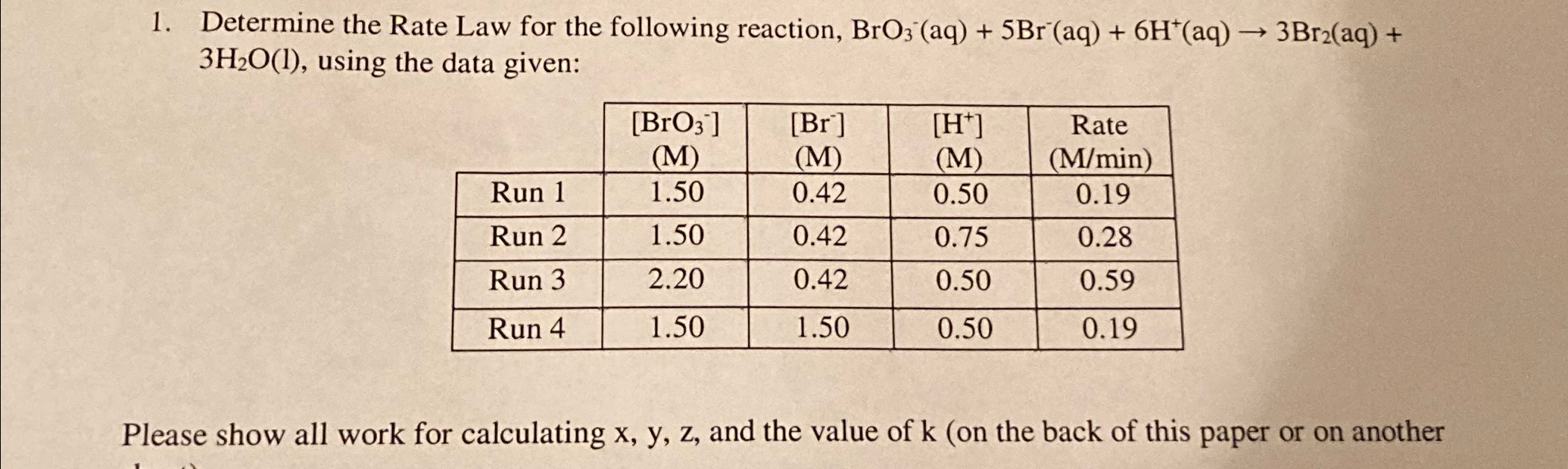 Solved Determine the Rate Law for the following reaction, | Chegg.com