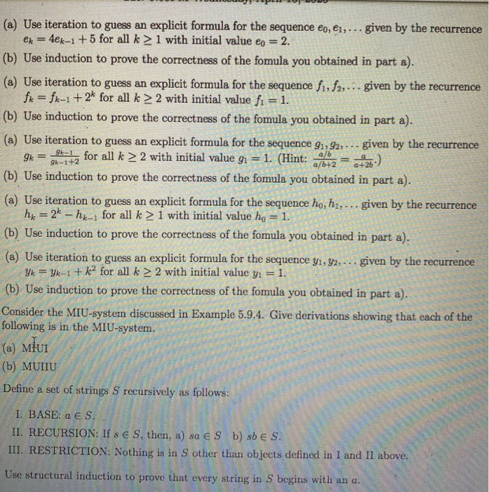 Solved IEPILO DODO (a) Use iteration to guess an explicit | Chegg.com