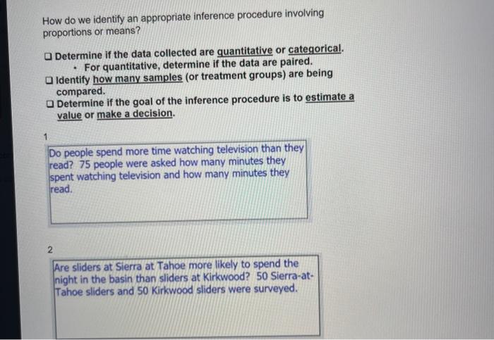 Solved How do we identify an appropriate inference procedure | Chegg.com