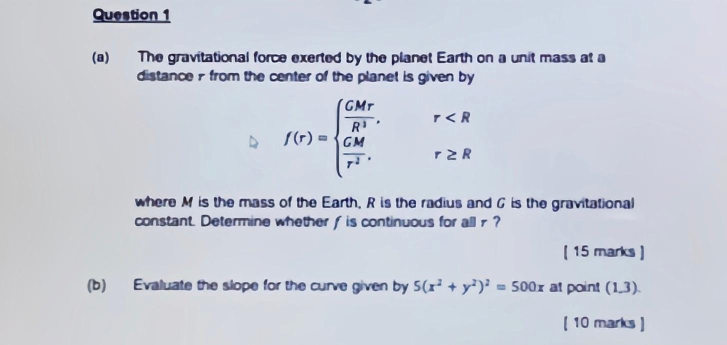Solved Question 1 The gravitational force exerted by the | Chegg.com