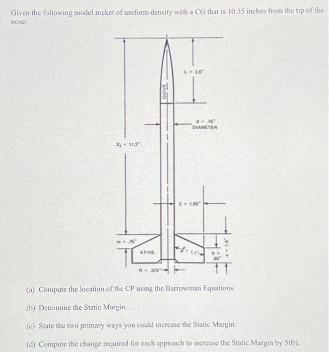 Given the following model rocket of uniform density | Chegg.com