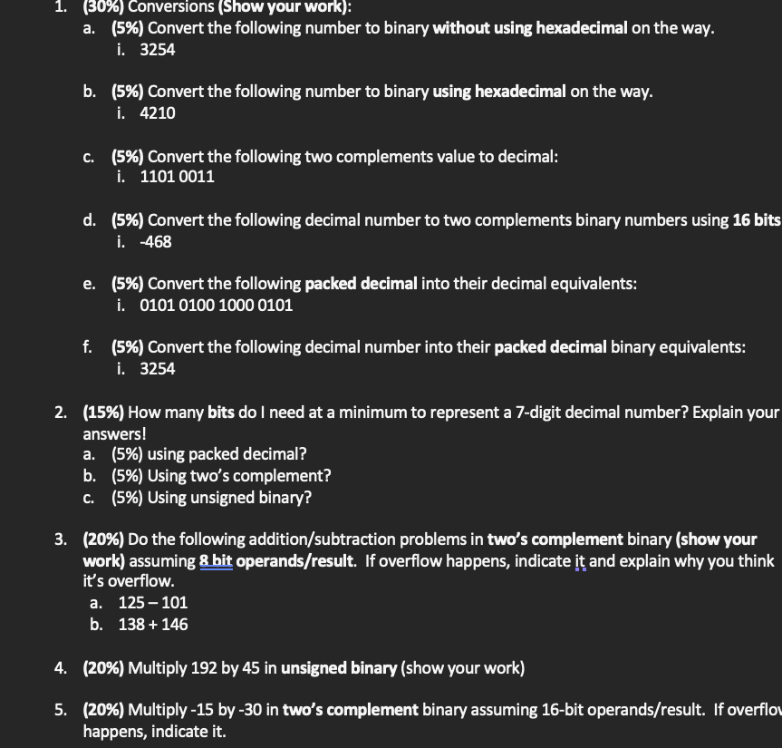 Solved (30%) ﻿Conversions (Show your work):a. (5%) ﻿Convert | Chegg.com