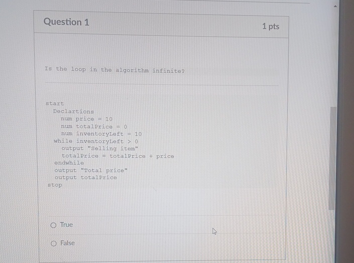 Solved Question 11 ﻿ptsIs the loop in the algorithm | Chegg.com