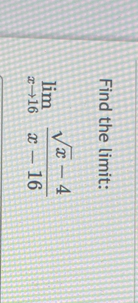 Solved Find the limit:limx→16x2-4x-16 | Chegg.com