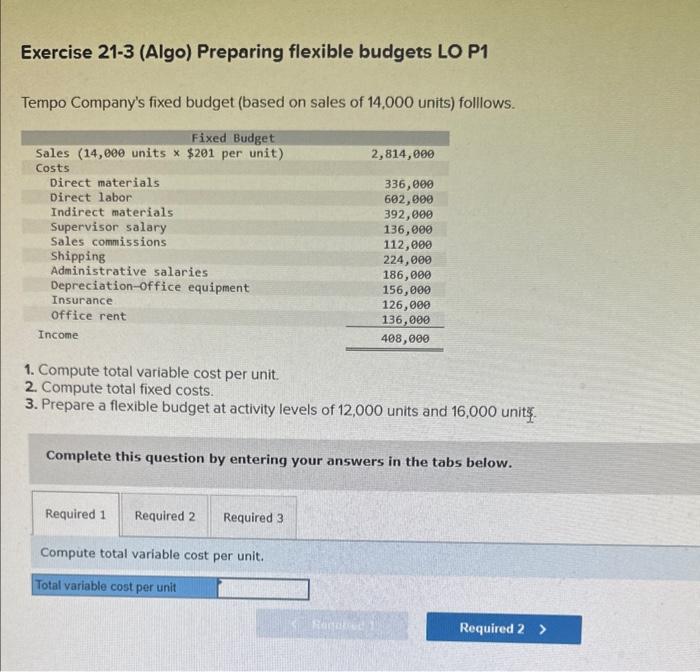 Solved Exercise 21-3 (Algo) Preparing flexible budgets LO P1 | Chegg.com Solved Exercise 21-3 (Algo) Preparing flexible budgets LO P1 | Chegg.com