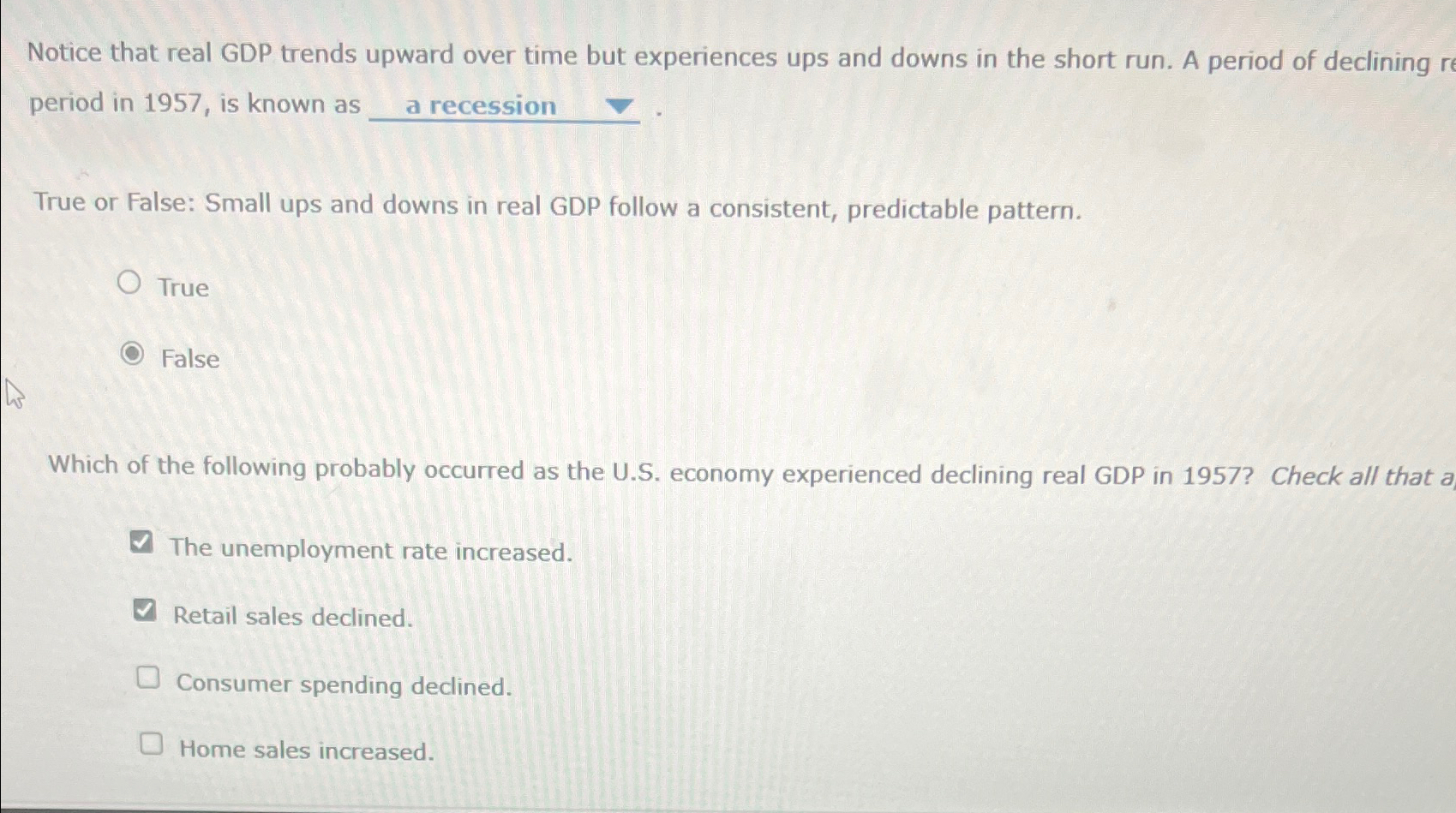 Solved Notice that real GDP trends upward over time but | Chegg.com