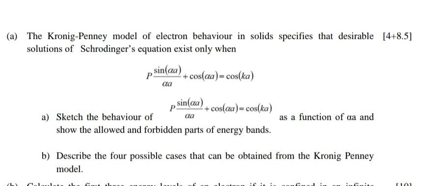 Solved (a) The Kronig-Penney model of electron behaviour in | Chegg.com