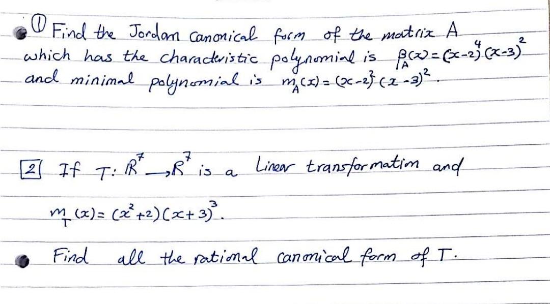 Solved Find the Jordan Canonical form of the matrix A which | Chegg.com