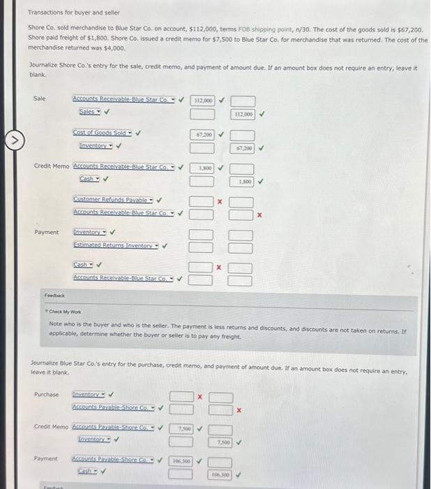 Solved Transactions For Buyer And Seller Shore Co Sold