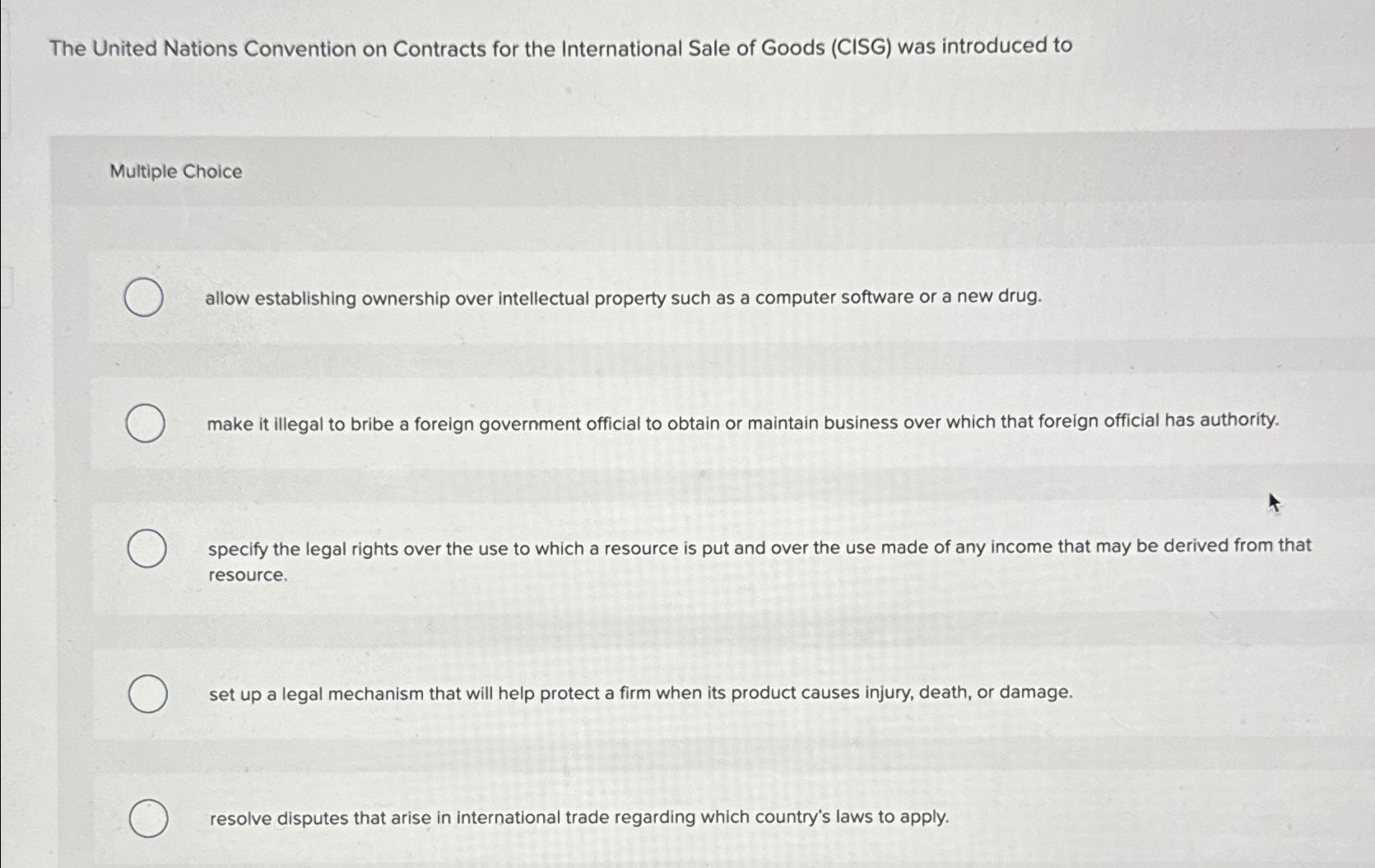 Solved The United Nations Convention on Contracts for the | Chegg.com