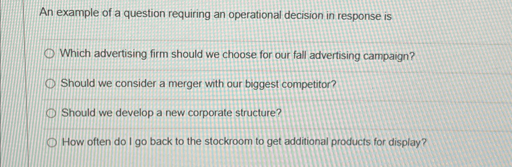 Solved An example of a question requiring an operational | Chegg.com