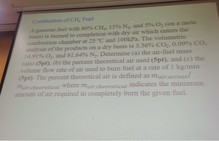 Solved Combustion of CH, Fuel A gaseous fuel with 80% CHg, | Chegg.com