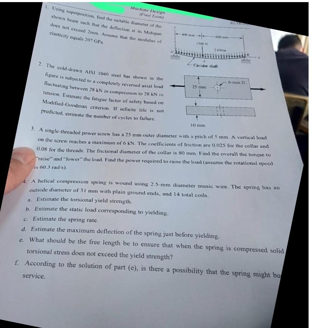 Solved Machine Design 1. Using superposition, find shown | Chegg.com