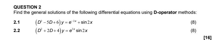 Solved QUESTION 2 Find the general solutions of the | Chegg.com
