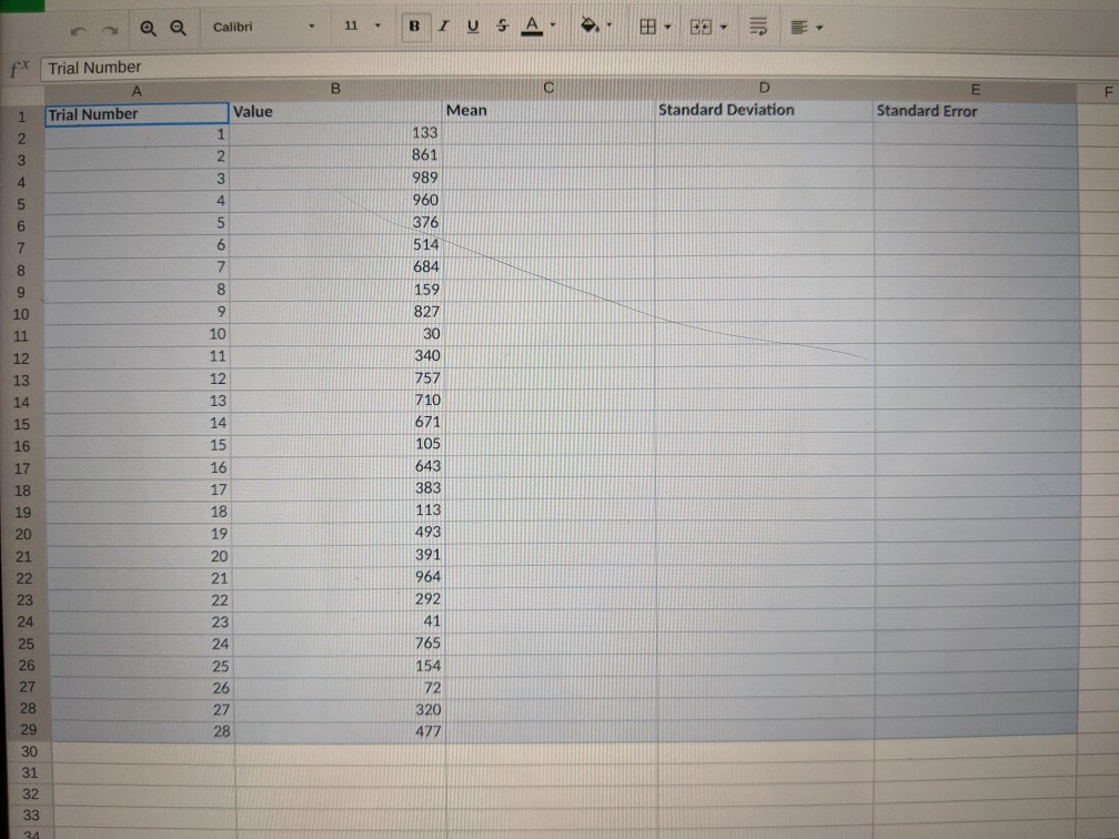 Solved Q Calibri 11 B 1 U G A ; ED f Trial Number B C F А | Chegg.com