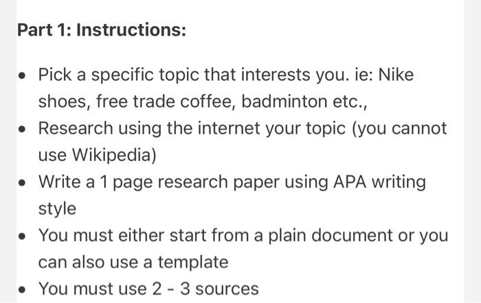 Solved Part 1: Instructions: - Pick a specific topic that | Chegg.com