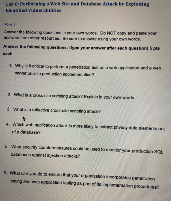 Solved Lab 8: Performing a Web Site and Database Attack by | Chegg.com