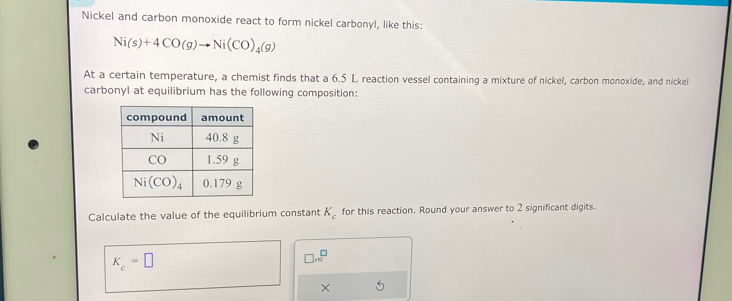 Nickel and carbon monoxide react to form nickel | Chegg.com
