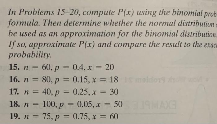 Solved In Problems 15-20, compute P(x) using the binomial | Chegg.com
