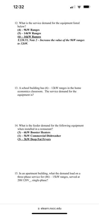 Solved 1. In a residence, (2) 5 kW wall-mounted ovens and a | Chegg.com