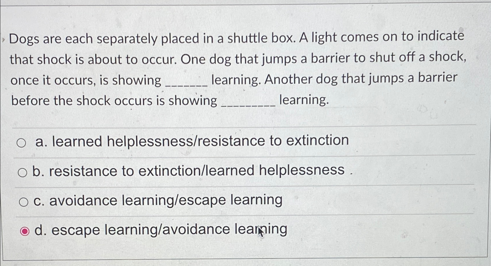 Solved Dogs are each separately placed in a shuttle box. A | Chegg.com