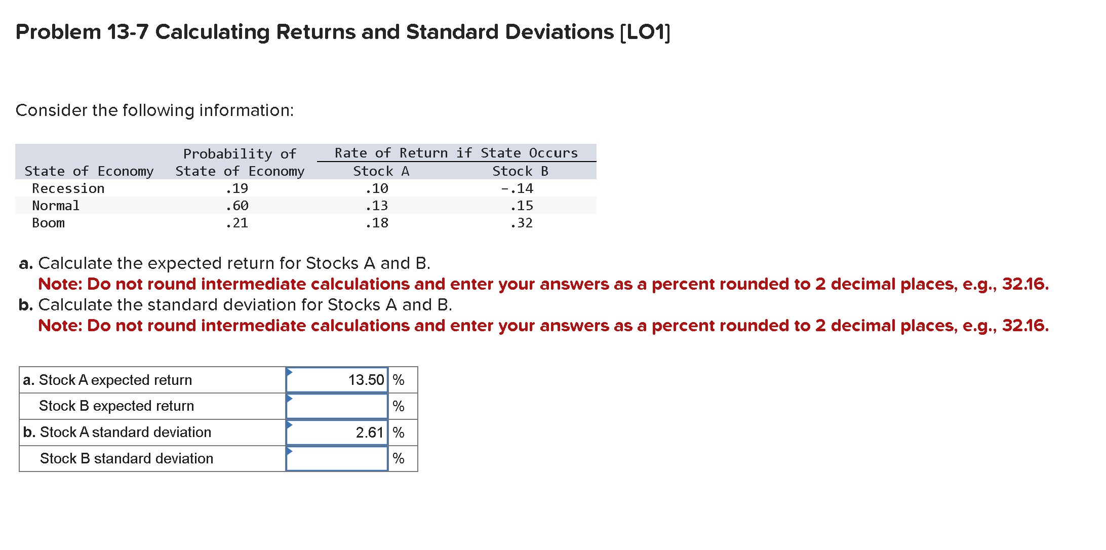 Solved by an EXPERT Problem 13-7 ﻿Calculating Returns and Standard | Chegg.com
