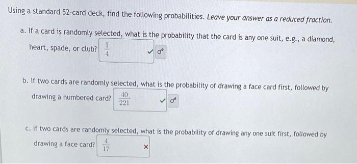 Solved Using a standard 52-card deck, find the following | Chegg.com